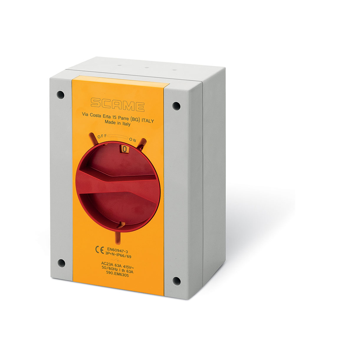 Scame | 590.EM6305 | 63A 3P+N Rotary Isolator IP65 | Superlec Direct
