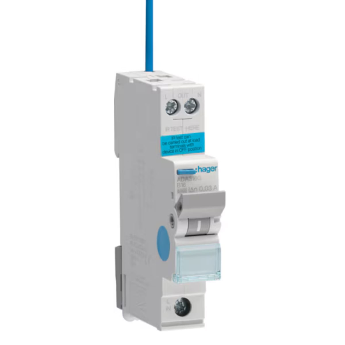 Hager | ADA316G | 16A Single Pole 1 Module B Curve 6kA 30mA Type A RCBO | Superlec Direct