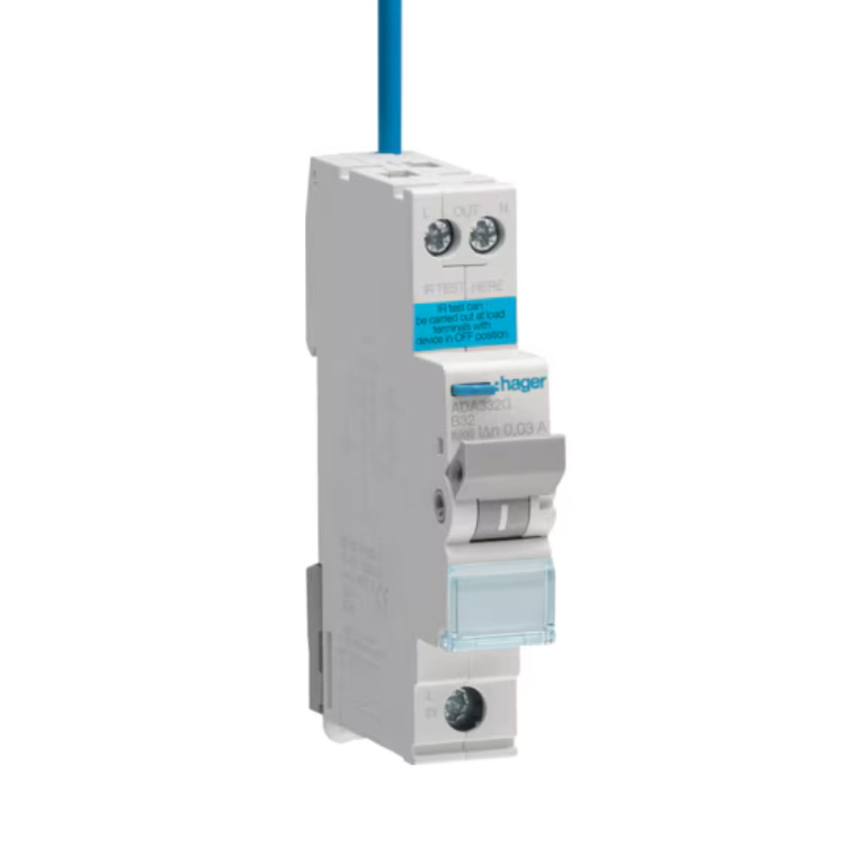Hager | ADA332G | 32A Single Pole 1 Module B Curve 6kA 30mA Type A RCBO | Superlec Direct