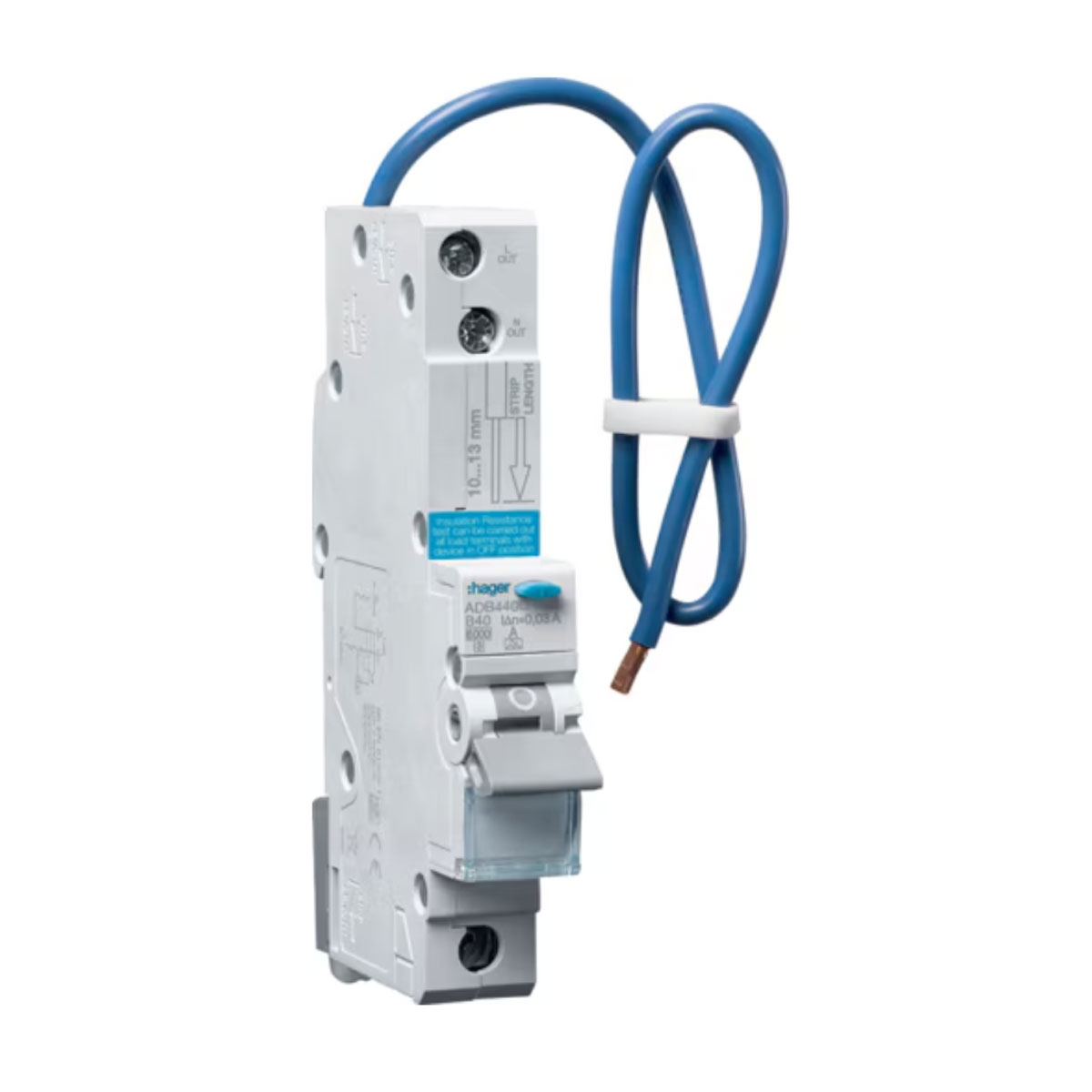 Hager | ADB440G | 40A Single Pole 1 Module B Curve 6kA 30mA Type A RCBO | Superlec Direct