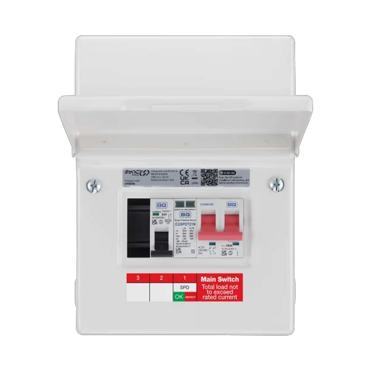 BG Electrical | CFUEV6-01 | EV | Consumer Unit | Type 2 | SPD | 100A ...