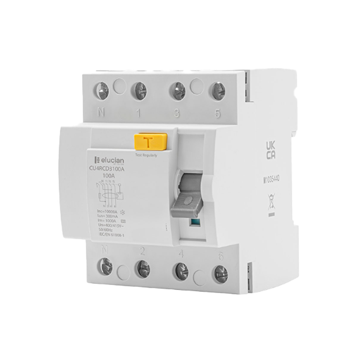 Click Elucian | CU4RCD3100A | 4 Pole 100A 300MA TYPE A RCD | Superlec Direct