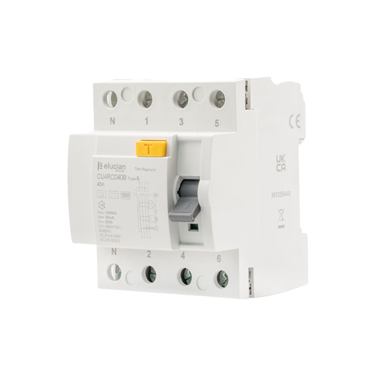 Click Elucian | CU4RCD40B | 4 Pole 40A 30MA Type B BI-Direction RCD | Superlec Direct