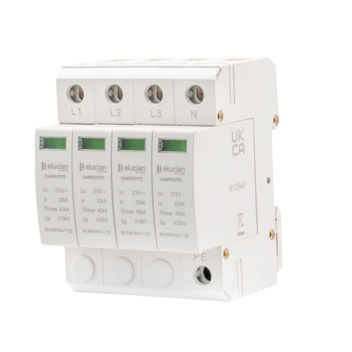 Click Elucian | CU4SPD275T2 | 3 pole+N 275Uc 40kA T2 SPD Plate & Tails ...