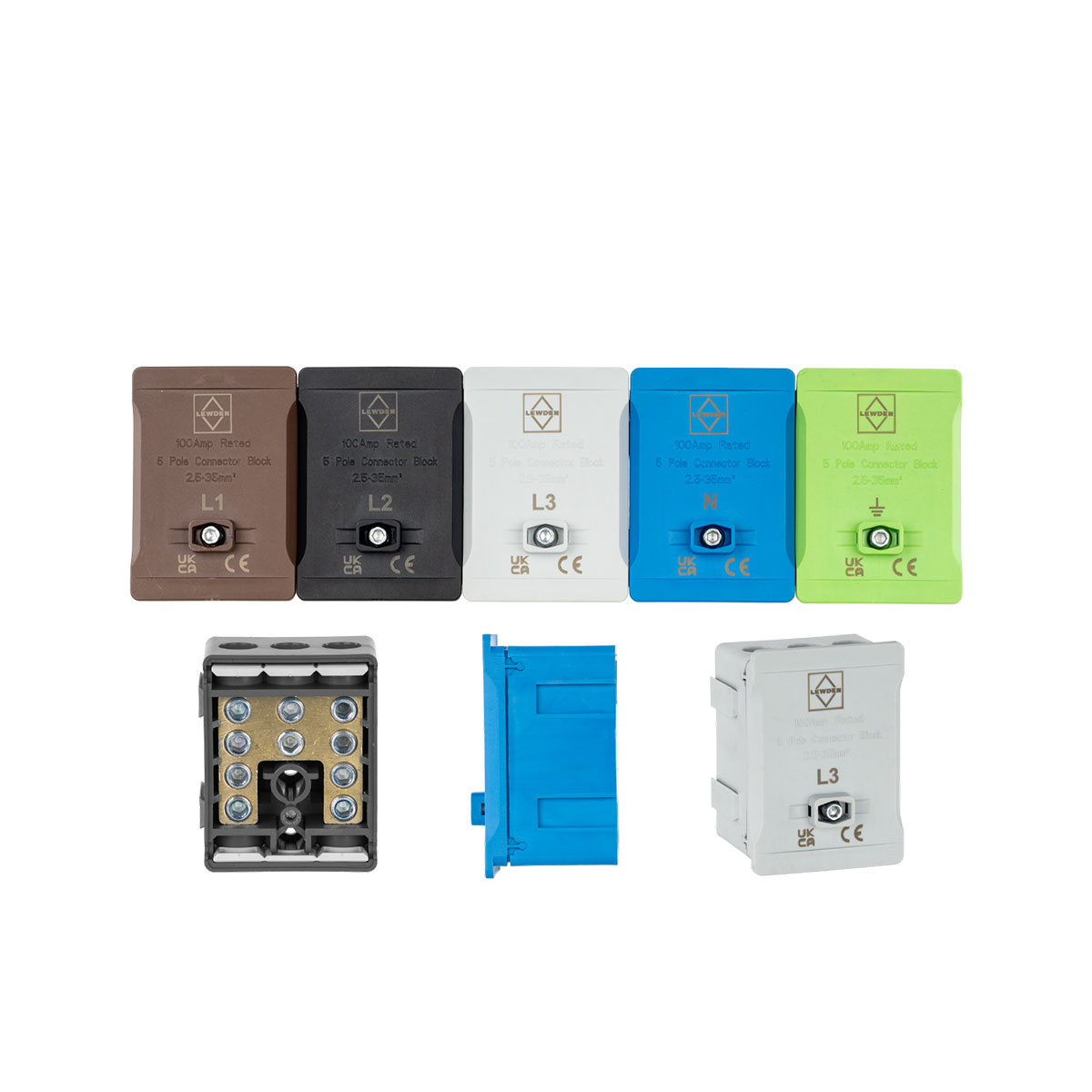 Lewden | DT1005BL | 100a 5 Way Connector Block - Blue | Superlec Direct