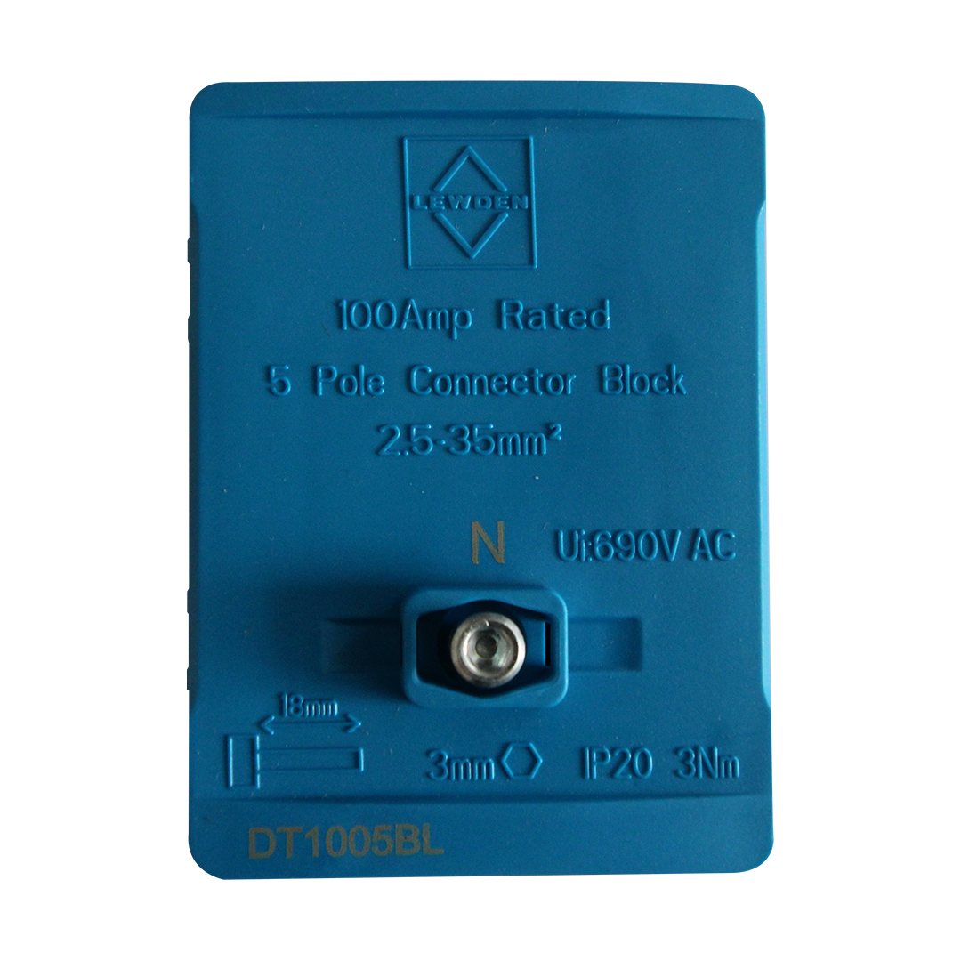 Lewden | DT1005BL | 100a 5 Way Connector Block - Blue | Superlec Direct