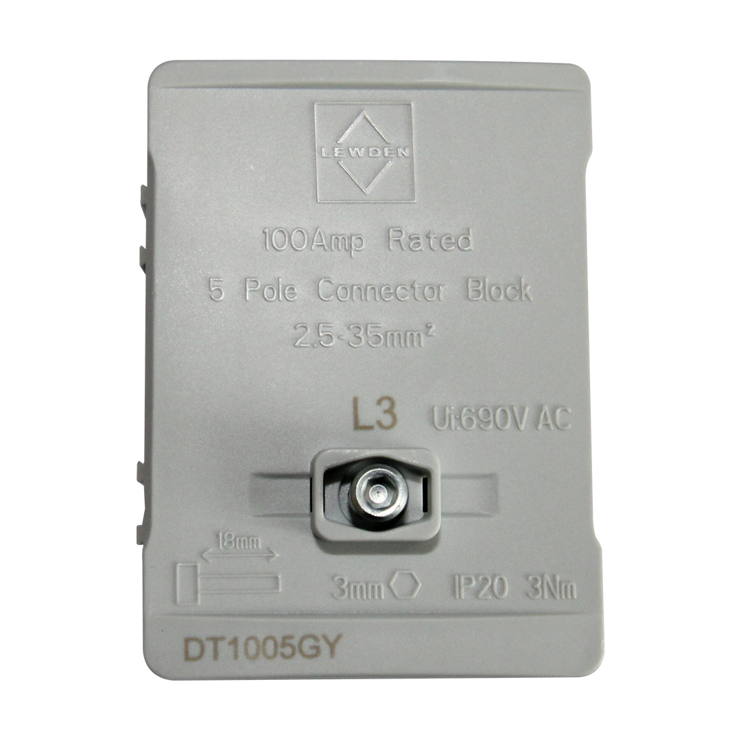 Lewden | DT1005GY | 100a 5 Way Connector Block - Grey | Superlec Direct