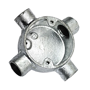G2321 | 20mm Galvanised 4 Way Box | Conduit Accessories | Superlec Direct