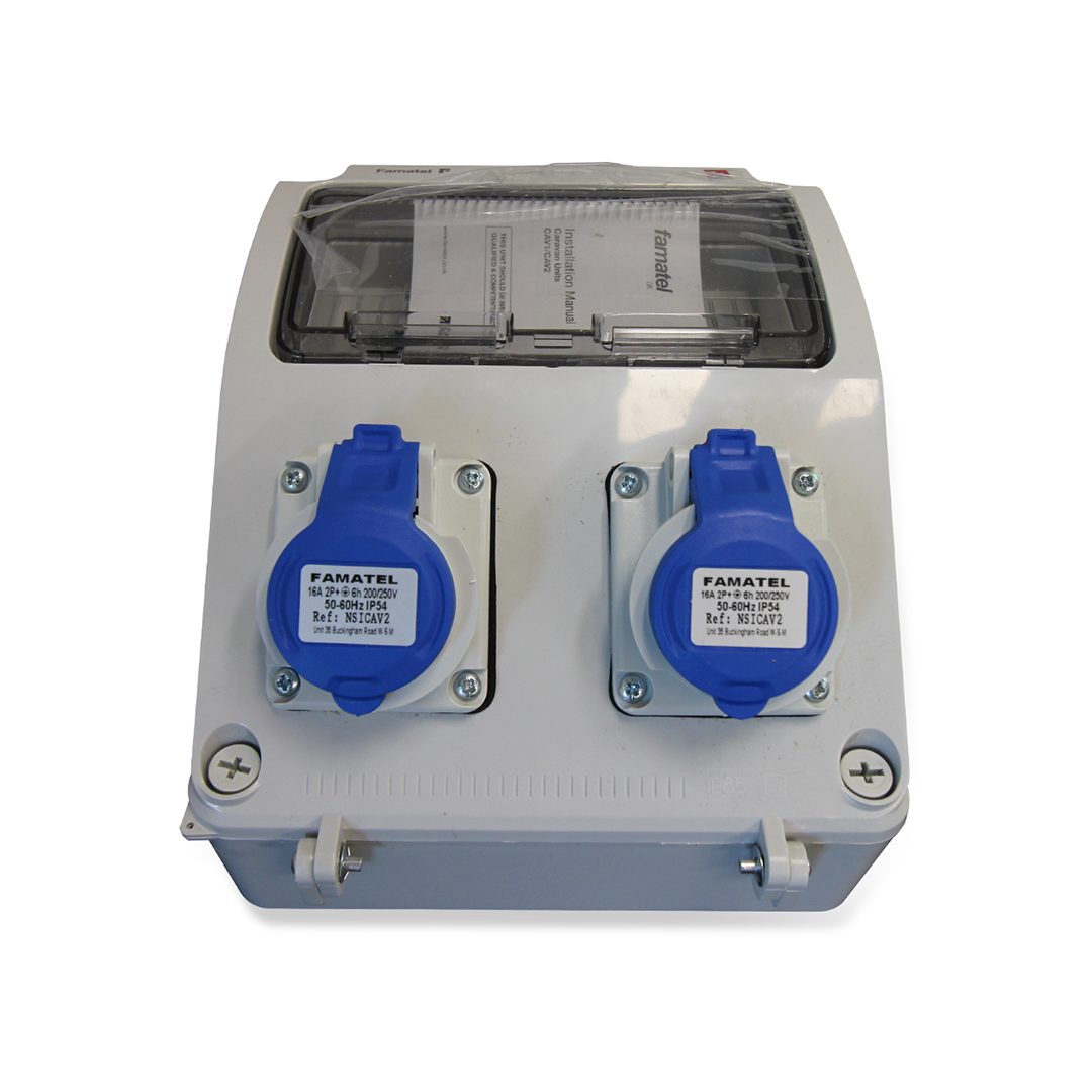 Famatel | NSICAV2/TT | 2 Gang | Hook Up Unit | 2x 16A 2P+E RCBO 30mA ...
