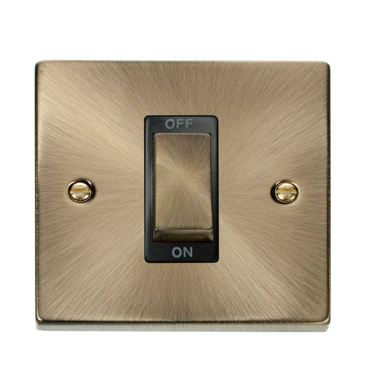 Scolmore VPAB500BK 45A Ingot 1 Gang Double Pole Plate Switch Antique Brass