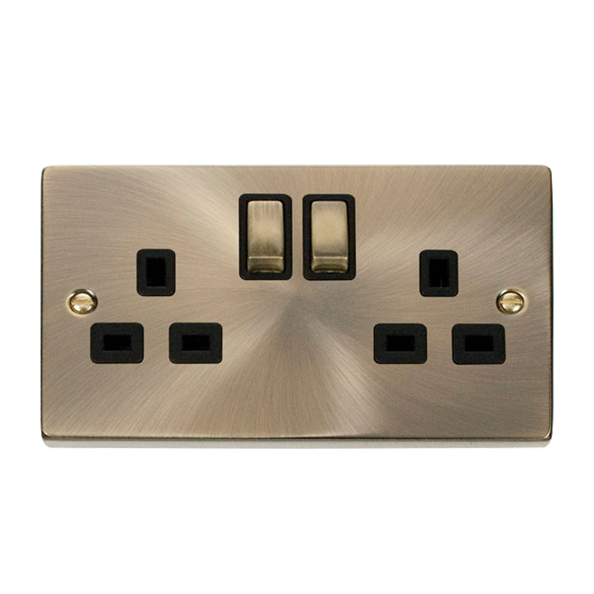 Scolmore | VPAB536BK | 13A Ingot 2 Gang Double Pole Switched Socket Outlet Antique Brass ...