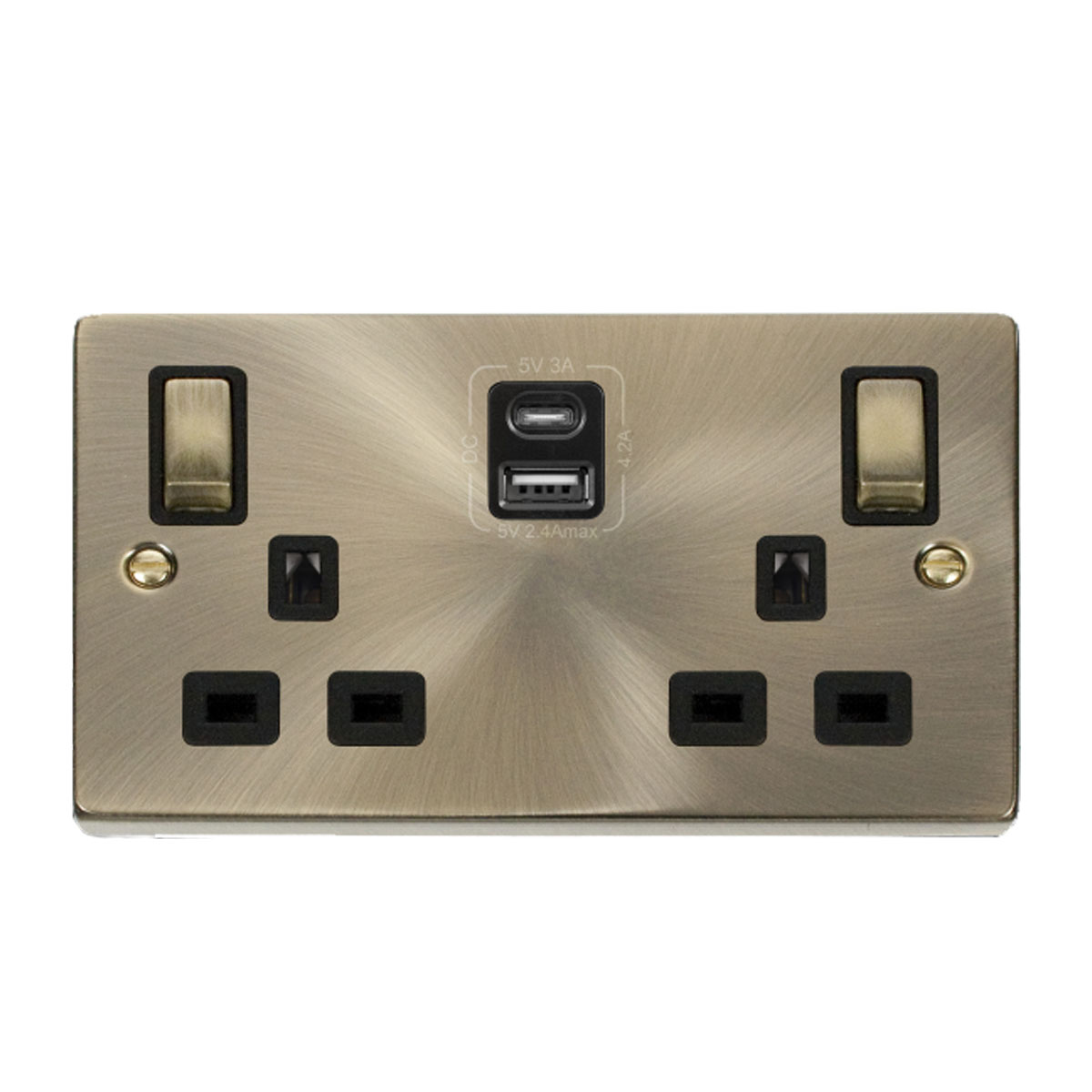 Scolmore | VPAB586BK | 13A Ingot 2 Gang Switched Safety Shutter Socket ...