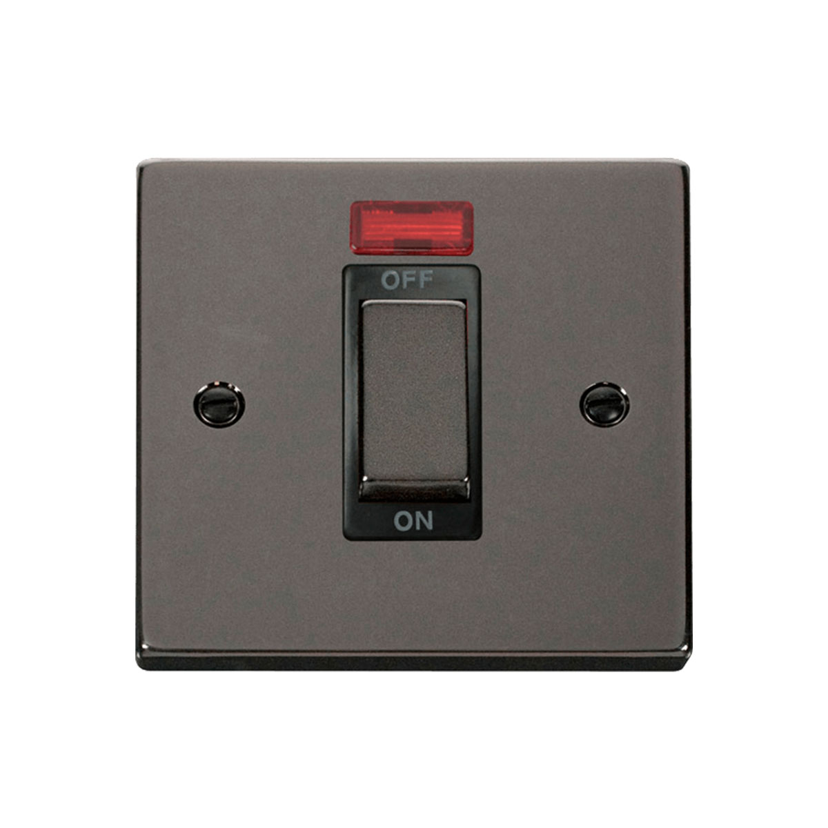 Scolmore | VPBN501BK | 45A Ingot 1 Gang Double Pole Plate Switch With Neon Black Nickel ...
