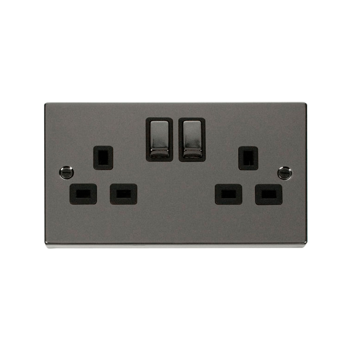 Scolmore | VPBN536BK | 13A Ingot 2 Gang Double Pole Switched Socket Outlet Black Nickel ...