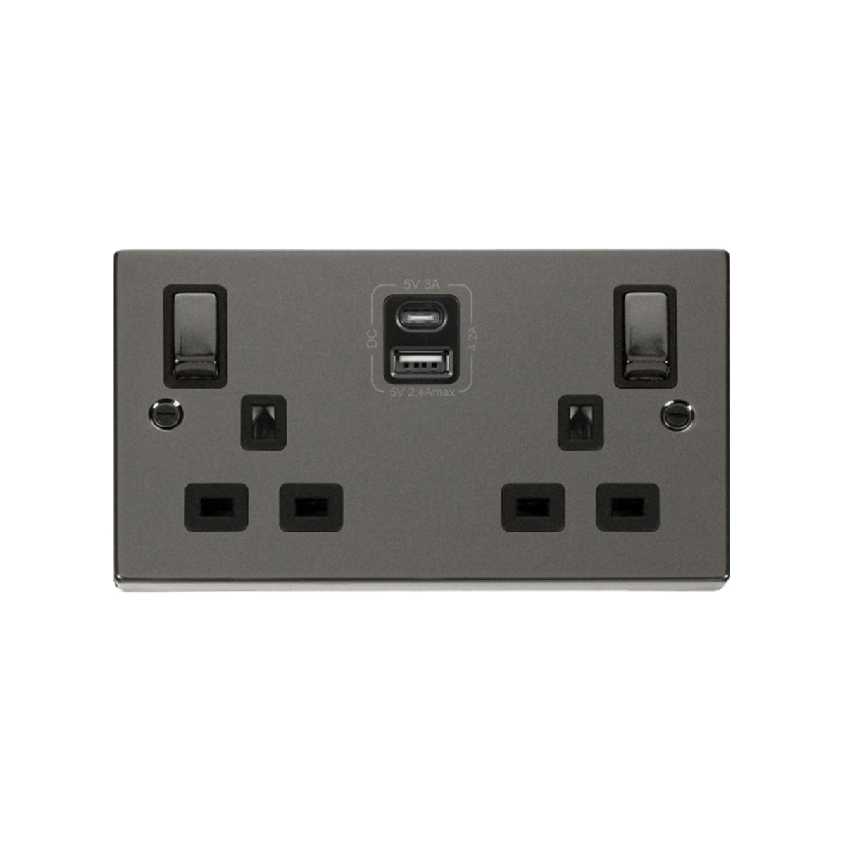 Scolmore VPBN586BK 13A Ingot 2 Gang Switched Safety Shutter Socket ...