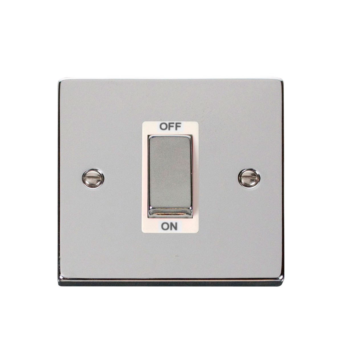VPCH500WH | Scolmore | 45A Ingot 1 Gang Double Pole Plate Switch | Polished Chrome | Superlec Direct