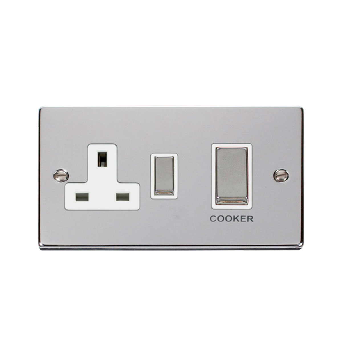 VPCH504WH | Scolmore | 45A Ingot 2 Gang Double Pole Switch With 13A Double Pole Switched Socket ...