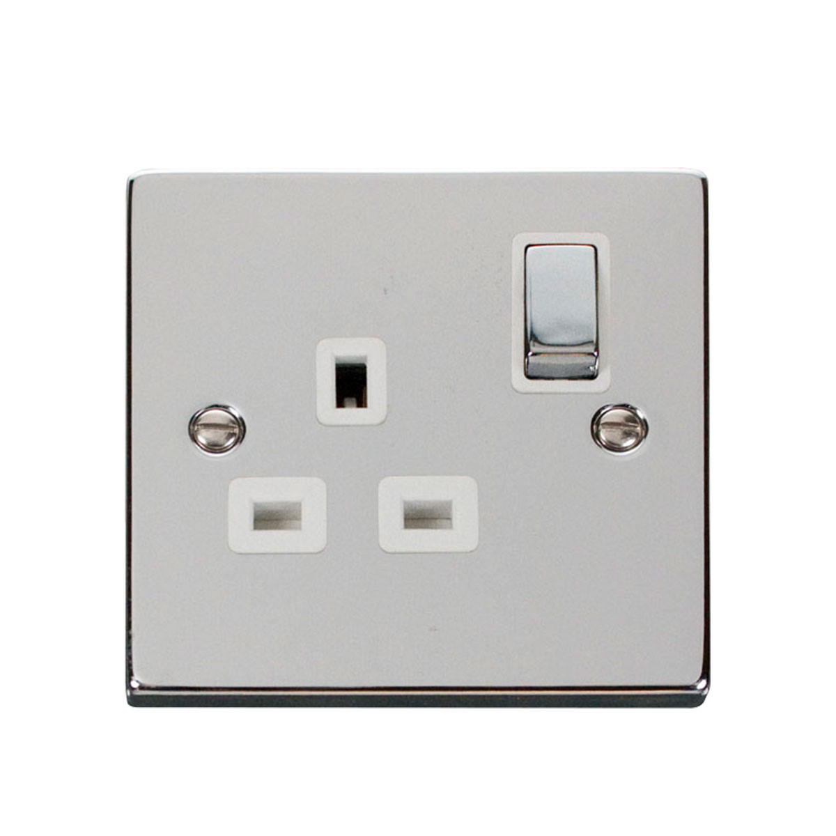 VPCH535WH | Scolmore | 13A Ingot 1 Gang Double Pole Switched Socket Outlet | Polished Chrome ...