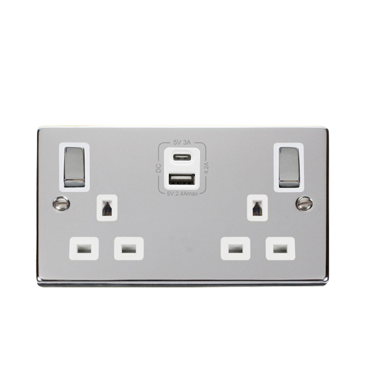 VPCH586WH | Solcmore | 13A Ingot 2 Gang Switched Safety Shutter Socket ...