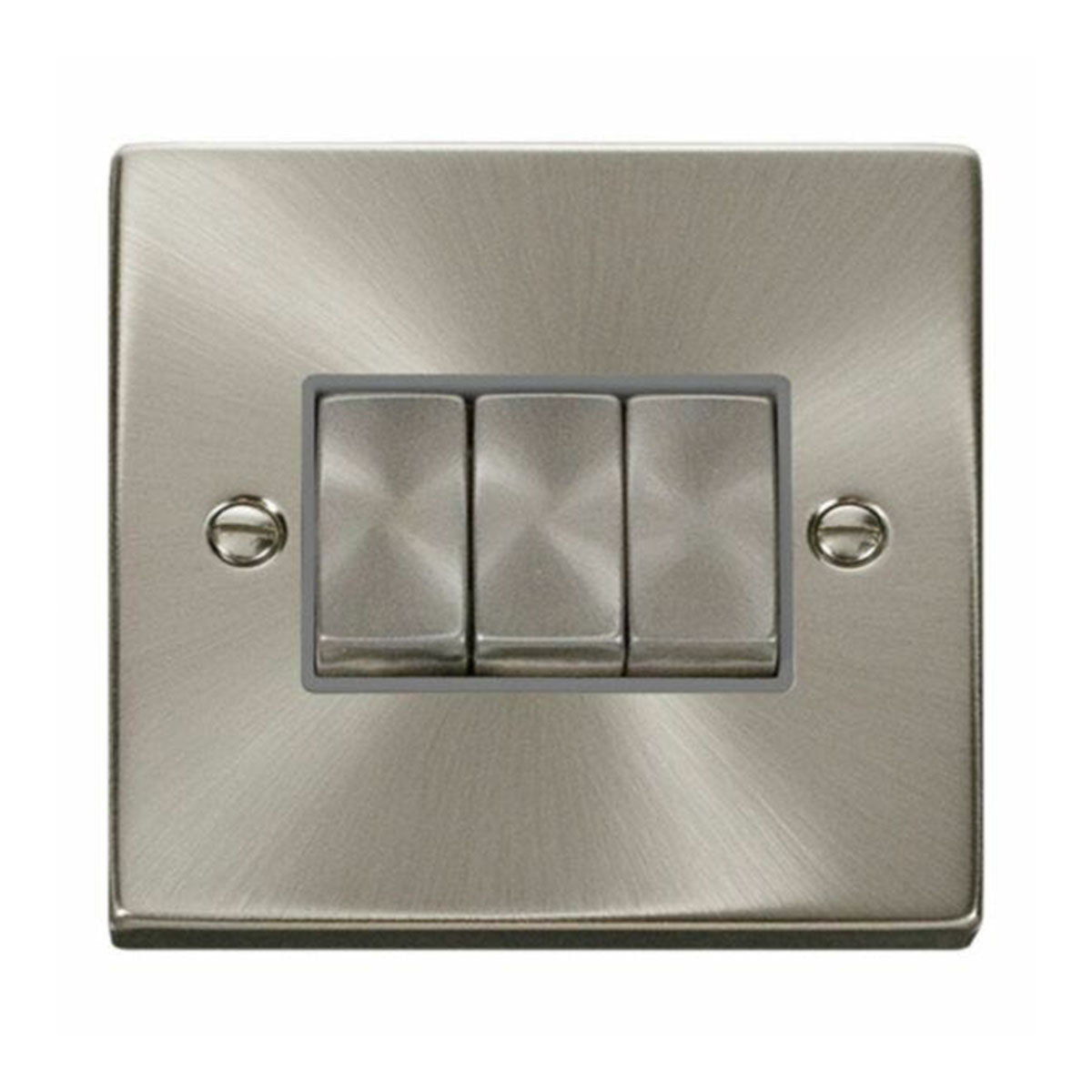 Click | VPSC413GY | Deco Satin Chrome Ingot 3 Gang 10AX 2 Way Plate ...