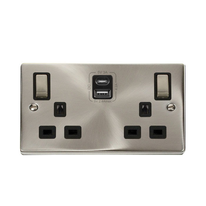 VPSC586BK | Scolmore | Click Deco 13A 2 Gang Switched Socket with USB A ...
